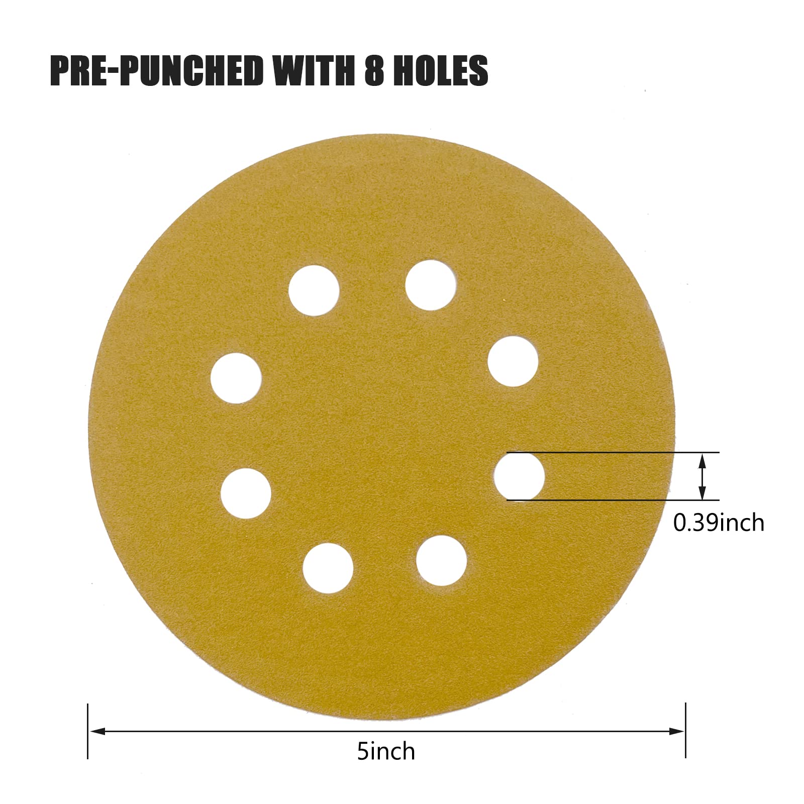 QYQRQF 5 Inch Sanding Discs Hook and Loop, 220 Grits 8 Holes Sandpaper Round Orbital Sander Paper for Woodworking Car Boat Metal Polishing, 50pcs