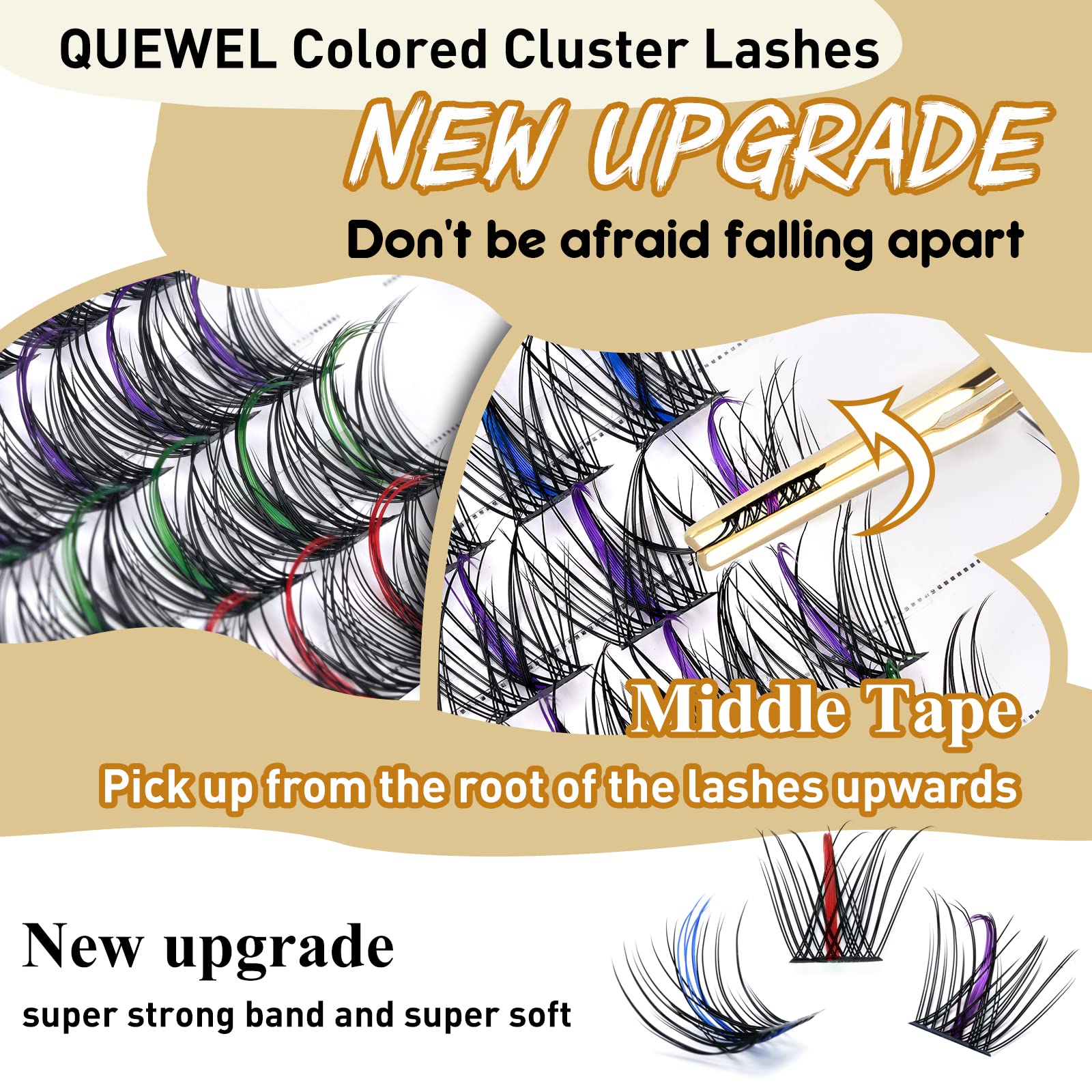 QUEWEL Cluster Lashes 72 Pcs Wide Stem C/D Curl 8-16mm Length DIY Eyelash Extension False Eyelashes Natural&Mega Styles