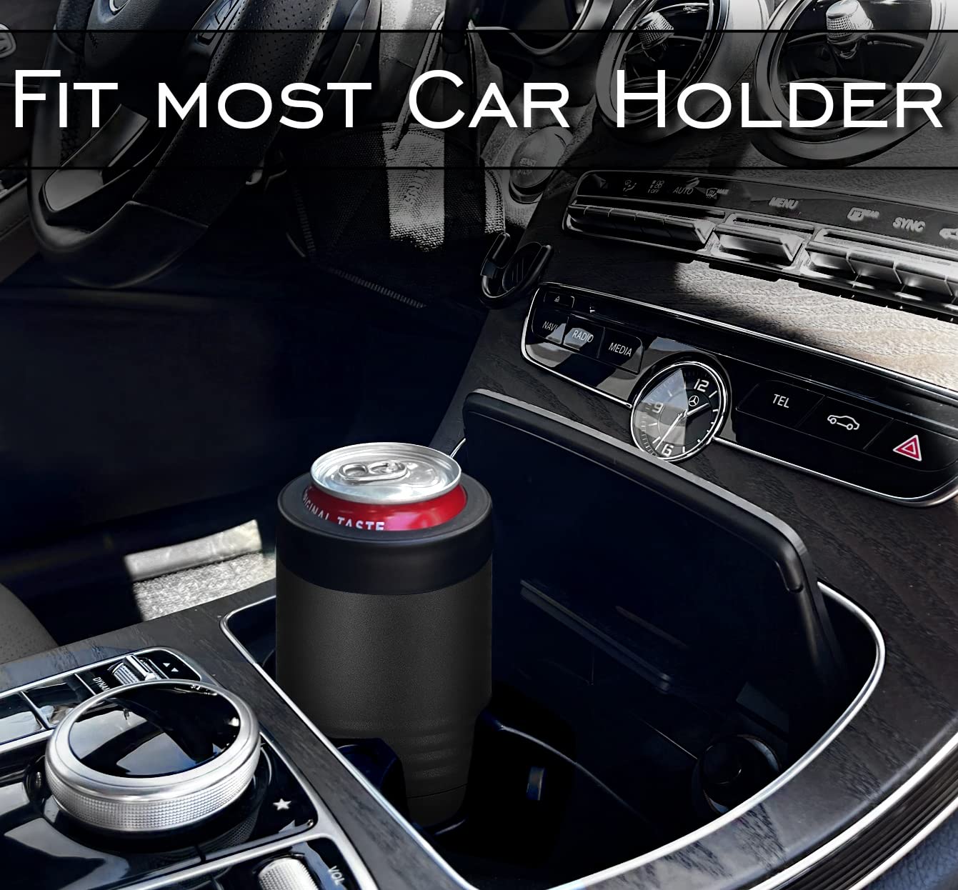 Stainless Steel 12 oz Double Wall Vacuum Insulated Can or Bottle Cooler Keeps Beverage Cold for Hours Beverage Holder Fits 16 oz Cans - Men Women Gift (Black)