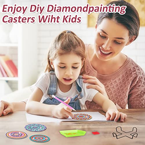 MONKLE 10 Pcs Coasters Kits with Dimensional Holder, DIY Cat Coaster Diamond Art Kits Non-Slip Coaster for Beginners, Kids and Adults Art Craft Supplies Gift (10 Pcs Mandala)
