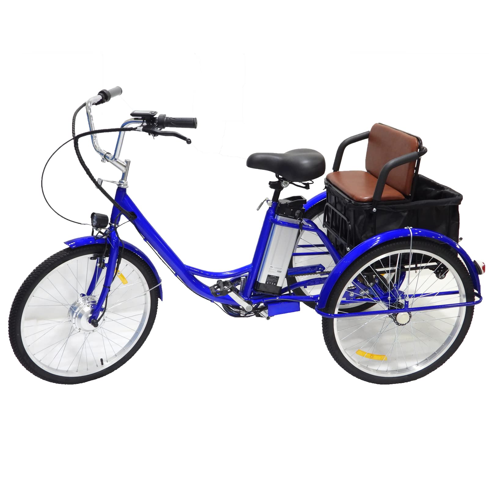 TMIAD 3 Wheel Electric Bicycle 24" Tricycle for Adults with 350w Motor and 36V 12Ah Removable Lithium Battery, Low Step-Through Aluminum Frame, Cargo Basket (Blue 2)