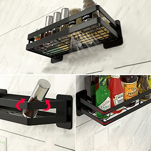 YEAPA Kitchen Hanging Rack Wall Mount Seasoning Rack Stainless Steel Kitchen Wall Organizer Adhesive No Drilling Black for Bathroom Dining Room,1 Pack 25cm (Size : 2 Layers 25cm)