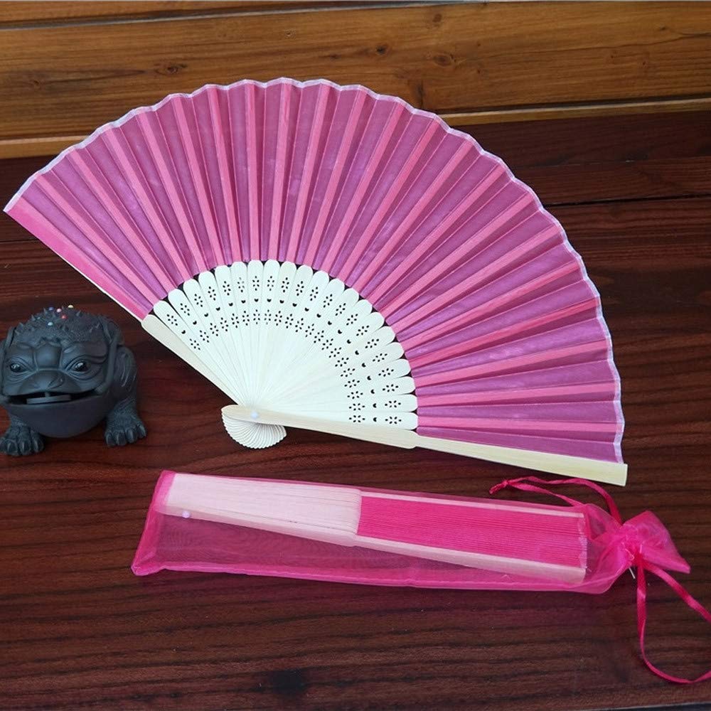 TEEGUI Hand Held Fan Bamboo Silk Folding Fan Party Wedding Decor Greenhouse Fan (K, One Size)