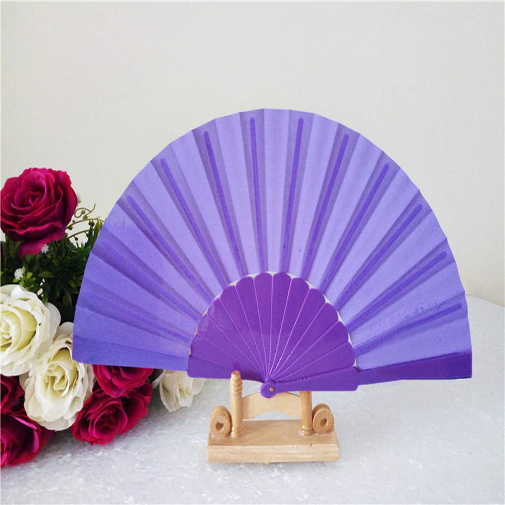 TEEGUI Pattern Folding Dance Wedding Party Lace Silk Folding Hand Held Solid Color Fan Portable Fan, One Size