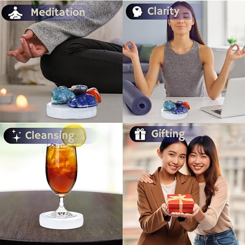Om Zone Selenite Charging Plate for Cleansing Crystals & Healing Stones, Meditation, Reiki, Protection Crystals, Spiritual Gift (1, 3" Round)
