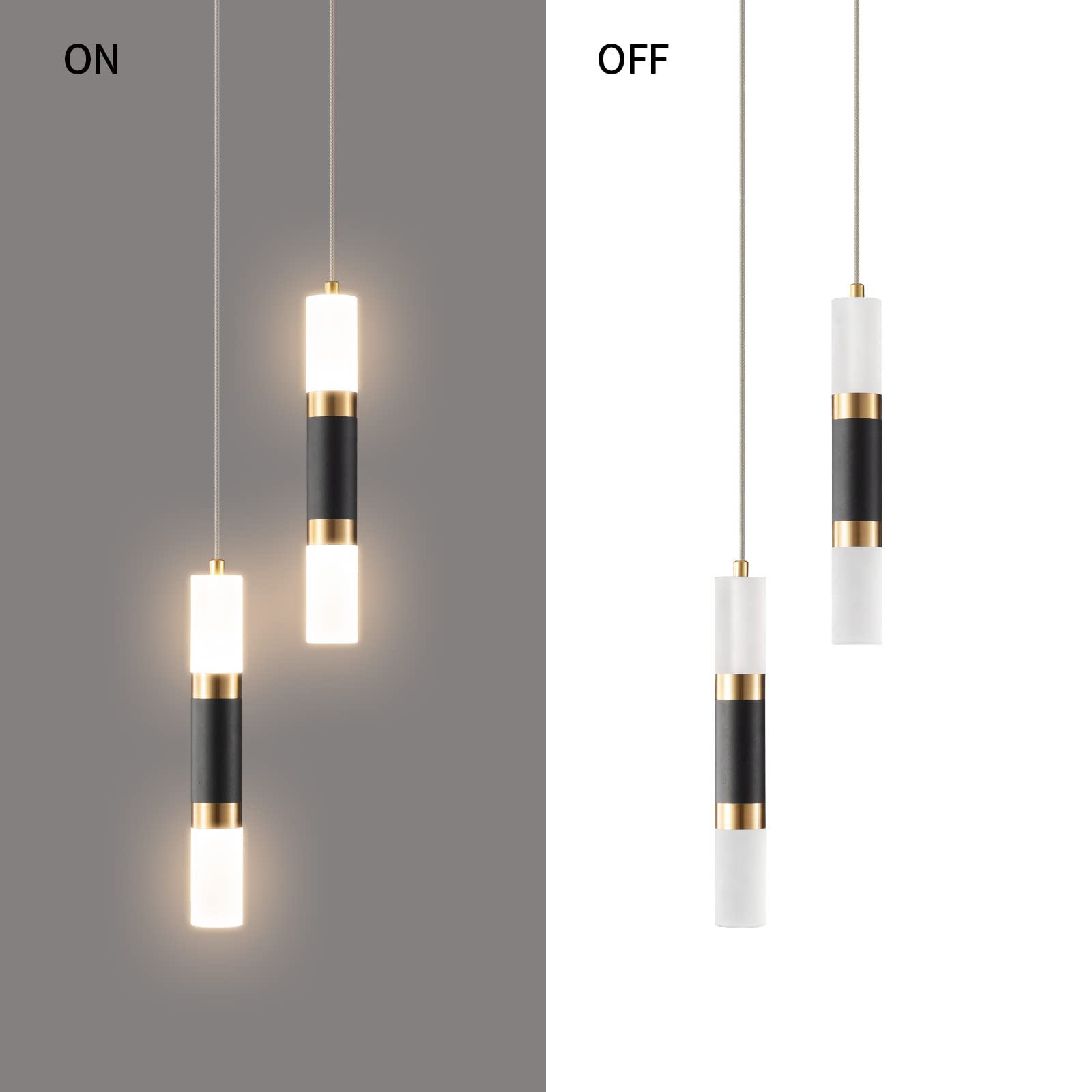 LIANGMH 2-Light Modern Kitchen Island Dimmable LED Modern Black Gold Mini Pendant Light, Bedroom Bedside Table Black Small Pendant Light