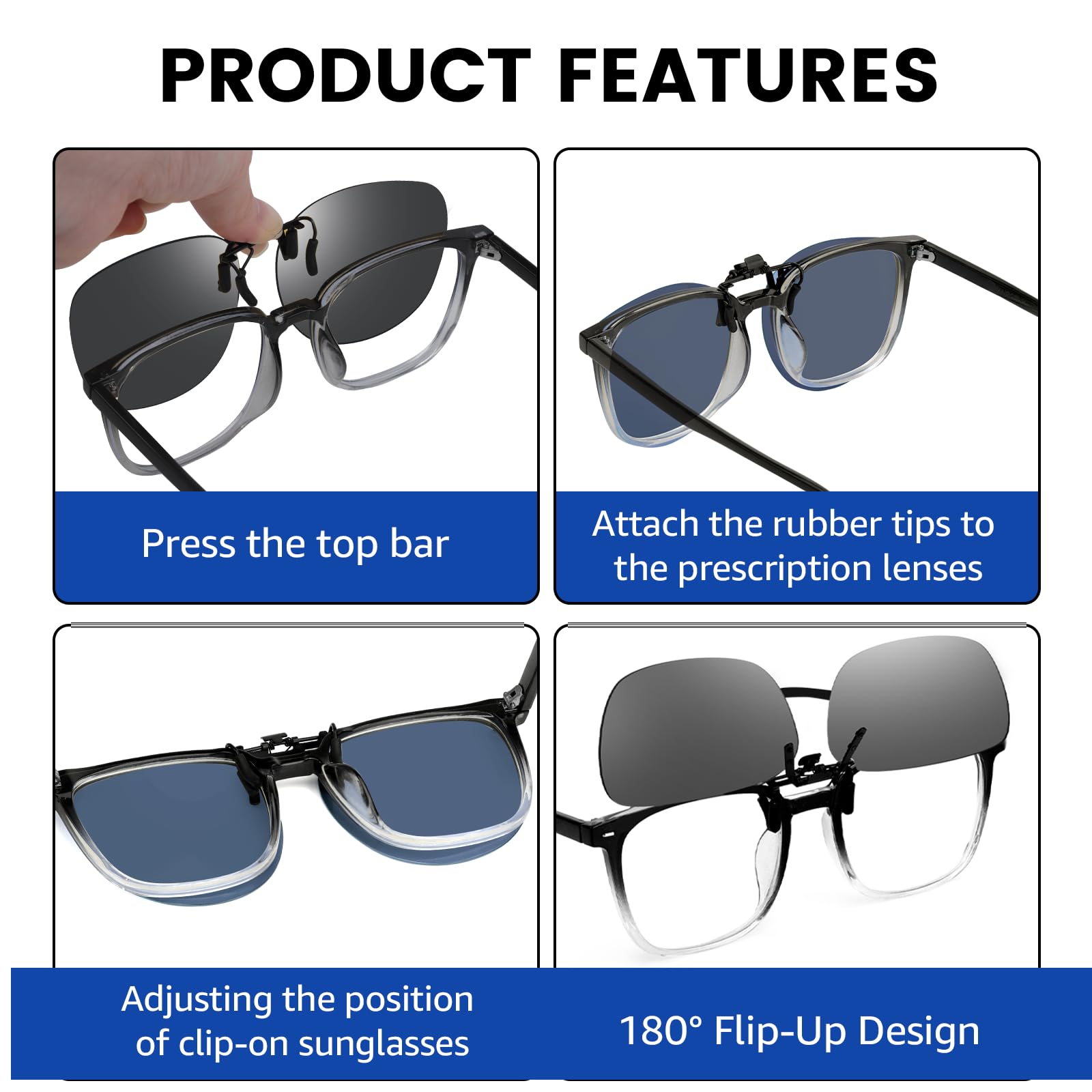 Trysee Clip on Sunglasses Over Prescription Glasses for Men Women Polarized Flip Up for Eyeglasses Anti Glare TS103