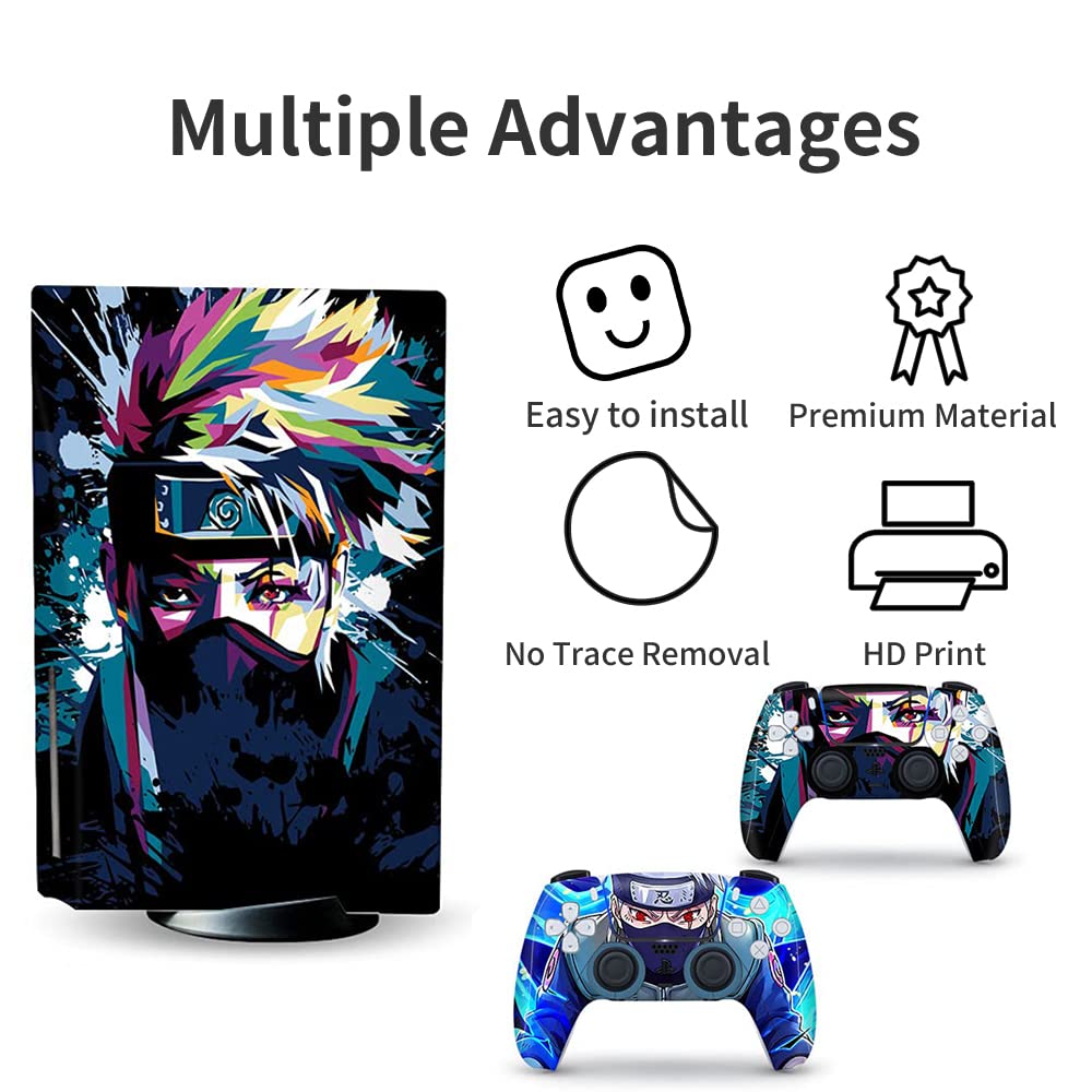 Toxxos PS5 Skin - Disc Edition Anime Console and Controller Accessories Cover Skins PS5 Controller Skin Gift ps5 Skins for Console Full Set Blue PS5 Skin