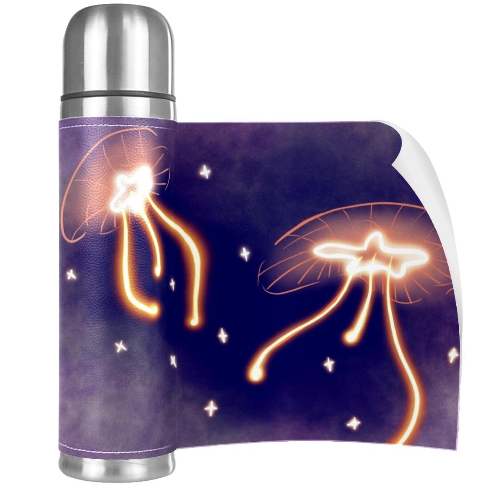 Stainless Steel Leather Vacuum Insulated Mug Jellyfish Thermos Water Bottle for Hot and Cold Drinks Kids Adults 16 Oz