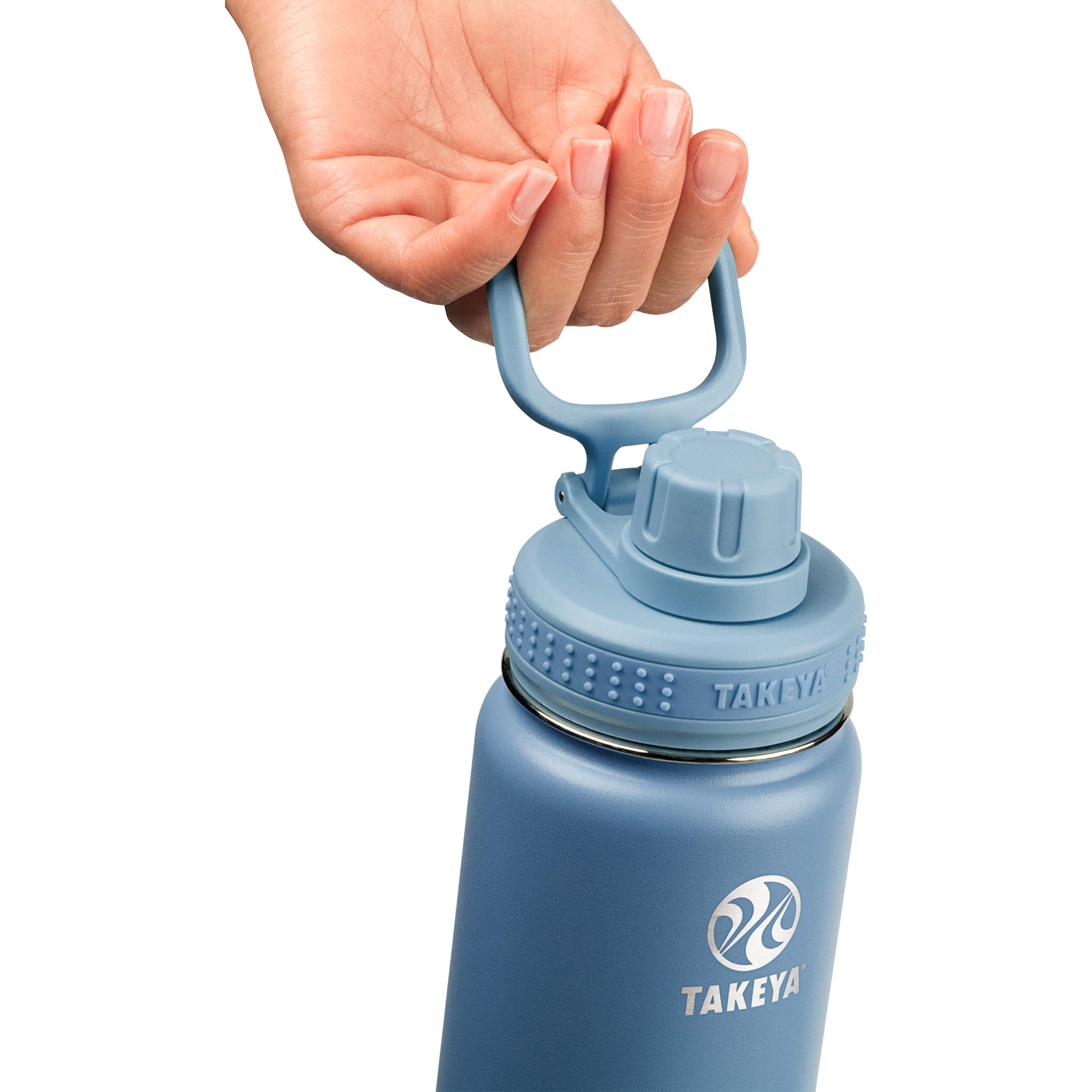 Takeya Actives Insulated Stainless Steel Water Bottles with Spout Lid, 18 Ounce, Midnight Blue and Bluestone