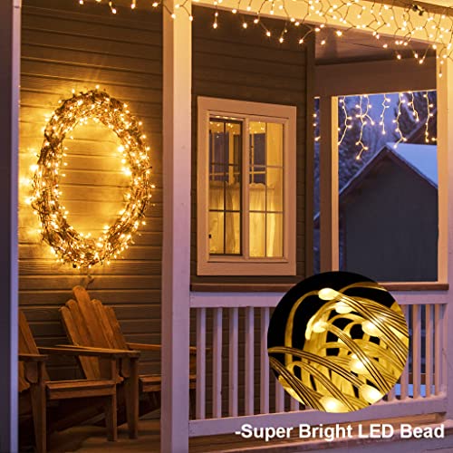 YEOLEH Outdoor Solar Lights String, 2 Pack Each 33FT 100 LED Waterproof Solar Powered Fairy Decorative Lights with 8 Lighting Modes for Porch Balcony Patio Camping Wedding (Warm White)