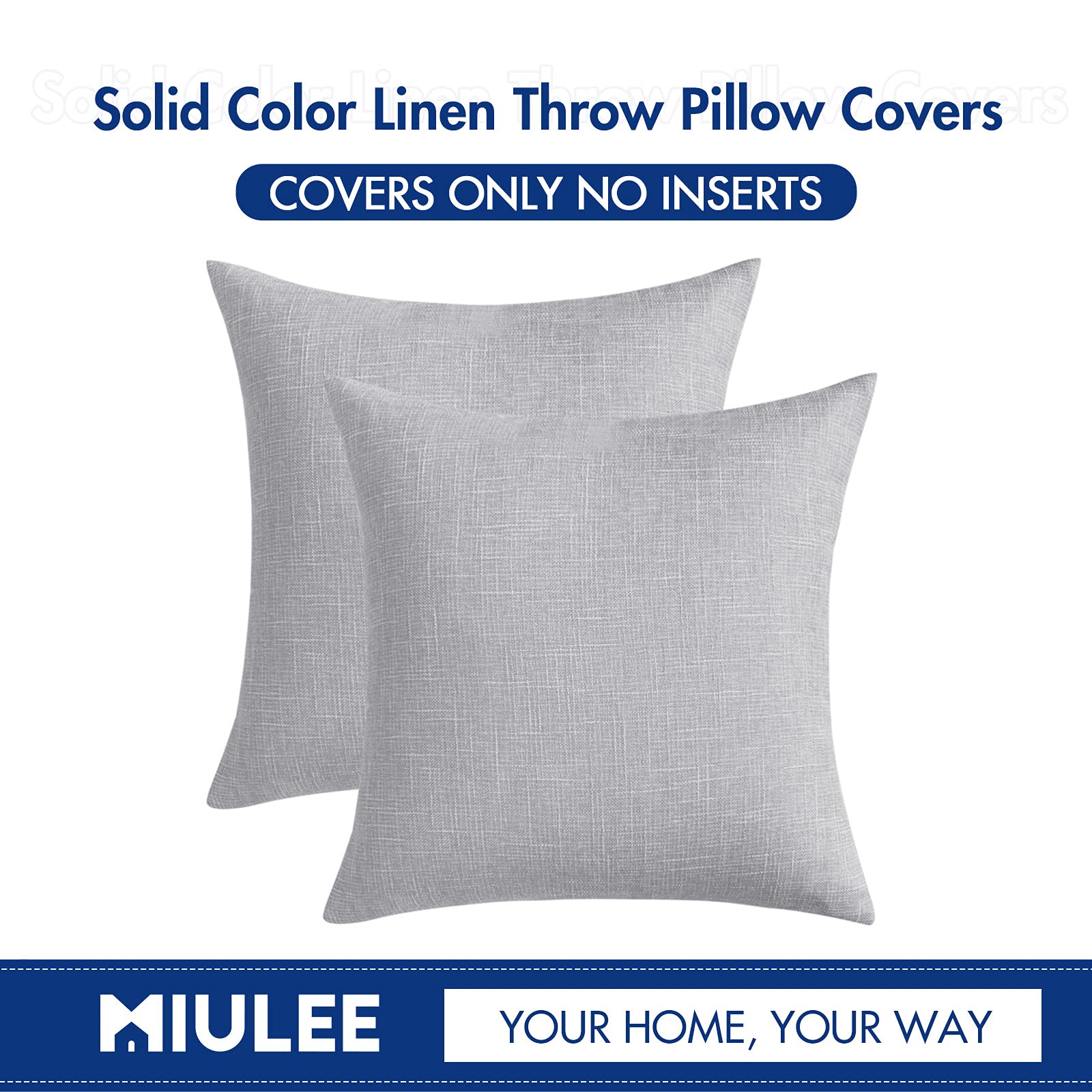 MIULEE Linen Decorative Rustic Throw Pillow Covers Set of 2 Greyish White Farmhouse Pillowcases 18x18 Square Throw Pillows for Sofa Couch Bed Chair Decoration
