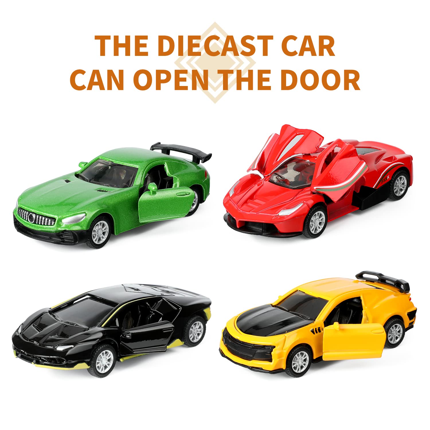 weilaga 5 PCS Die-cast Pull Back Vehicles,Mini Alloy Metal Models Car Toys,School Bus Toys,Police Car with Openable Doors for Kids Boys Girls