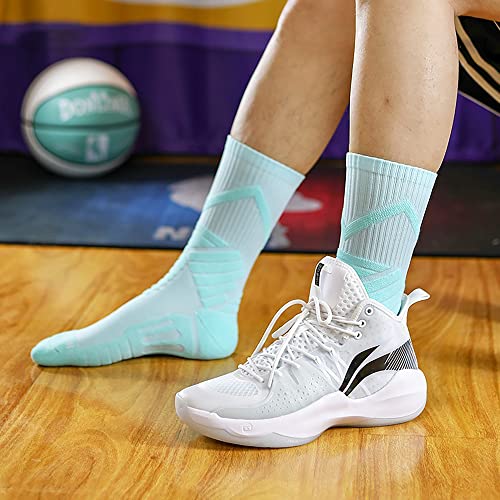 Teendi Cushioned Athletic Sports Crew Socks Cotton Athletic Running Socks Multi Color Basketball Socks Black (Black, White, Grey, Sky Blue 4 Pairs)