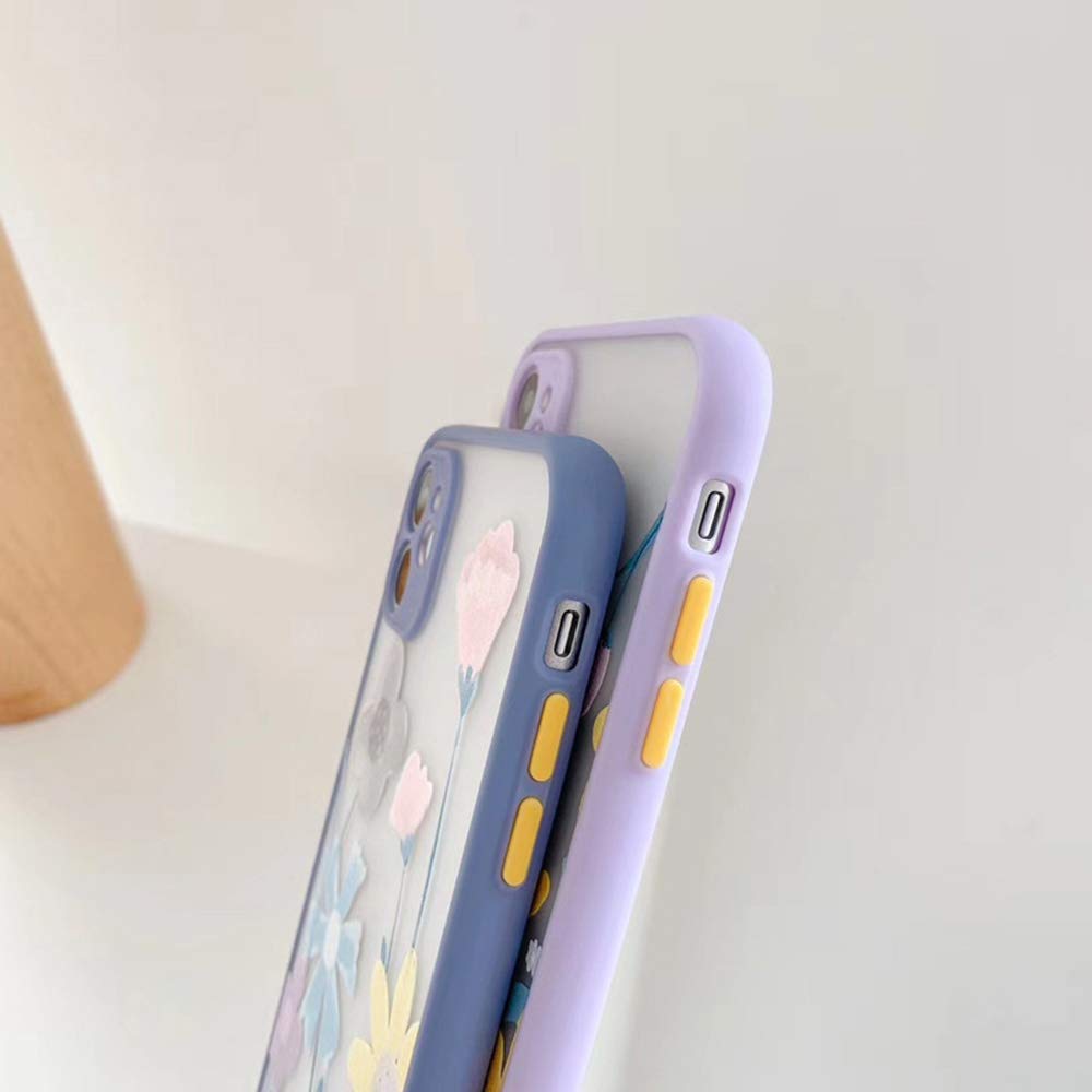 Ownest Compatible for iPhone Xs Max Case for Clear Frosted PC Back Flowers Pattern 3D Floral Girls Woman and Soft TPU Bumper Protective Silicone Slim Shockproof Case for iPhone Xs Max-Purple