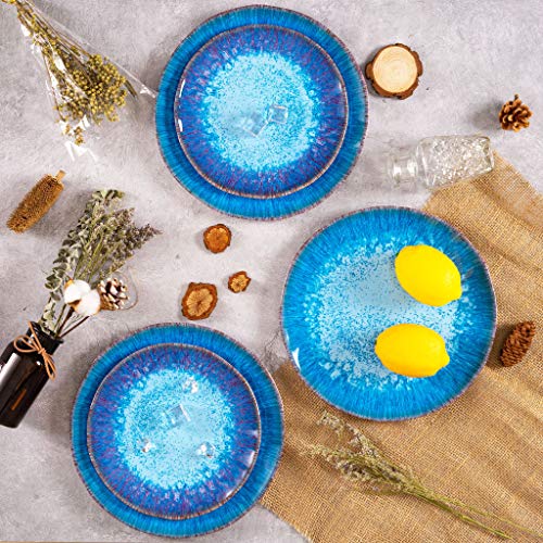 Topmela Melamine Dinner Plate Plastic Bread Butter Plates Set of 6 Pcs 11 inch Lightweight Shatter Proof Chip Resistant Dishwasher Safe Not Microware Not Oven(Light Blue)