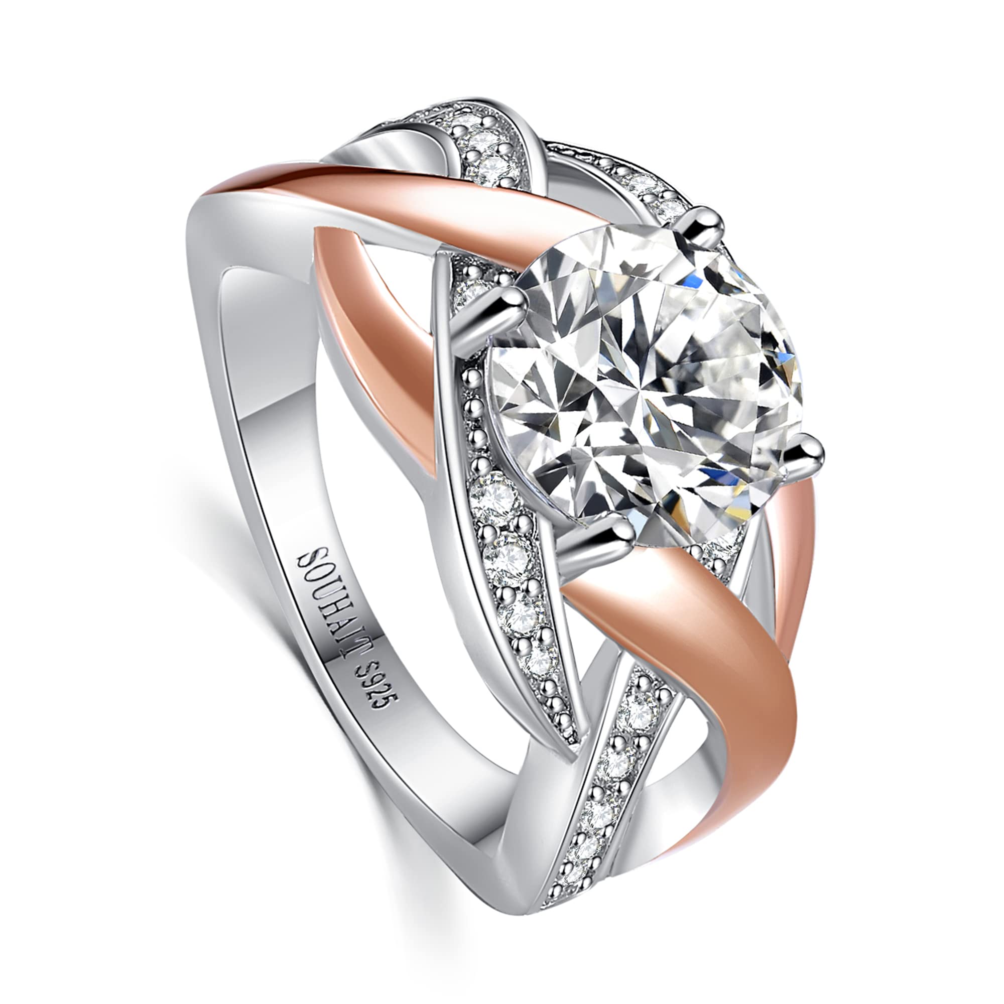SOUHAIT 1.5-2.5CT Personalized Unique Anniversary Rings for Women 5A D Color Round Brilliant Diamond 925 Sterling Silver Infinity Halo Engagement Ring