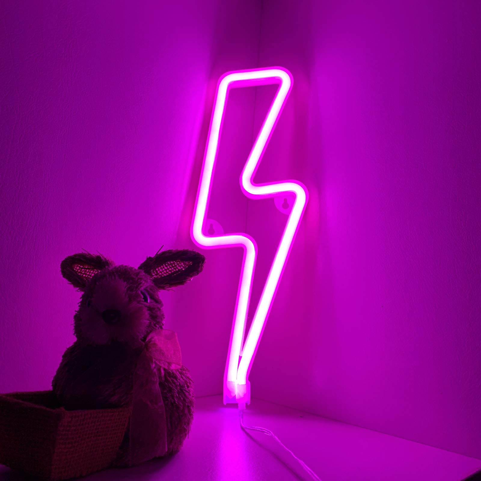 Neon Signs Lightning Bolt Pink Battery Operated & USB Powered LED Decorative Night Lights Lit Up Wall Art Decor for Gaming,Man Cave,Kid's Room,Dorm,Office,Bar,Wedding,Party Decoration(SDF)