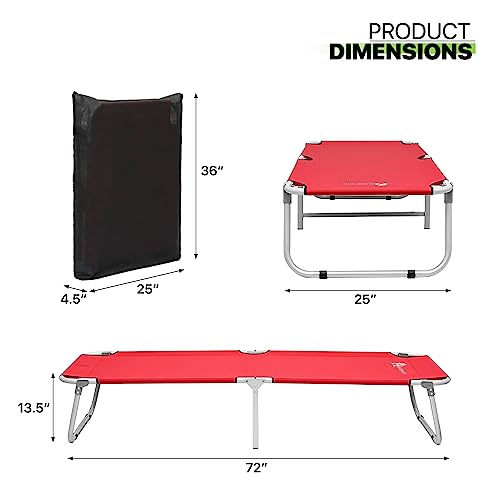 Magshion Portable Military Fold Up Camping Bed Cot with Storage Bag, Red, 37 x 26 x 5 inches (VE-COT-RD-D)