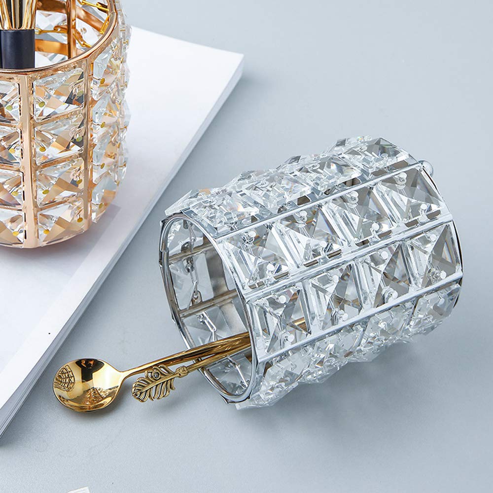 Qualsen Makeup Brush Holders Organizer, Makeup Brush Organizer Cup Crystal Makeup Brush Holder, Eyebrow Comb Brushes Pen Pencil Cup (Rose Gold)