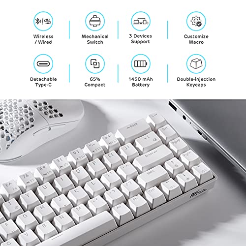RK ROYAL KLUDGE RK68 Wireless Hot Swappable 65% Mechanical Keyboard, 68 Keys Compact BT5.0 Gaming Keyboard with Stand-Alone Arrow/Control Keys, Quiet Red Switch