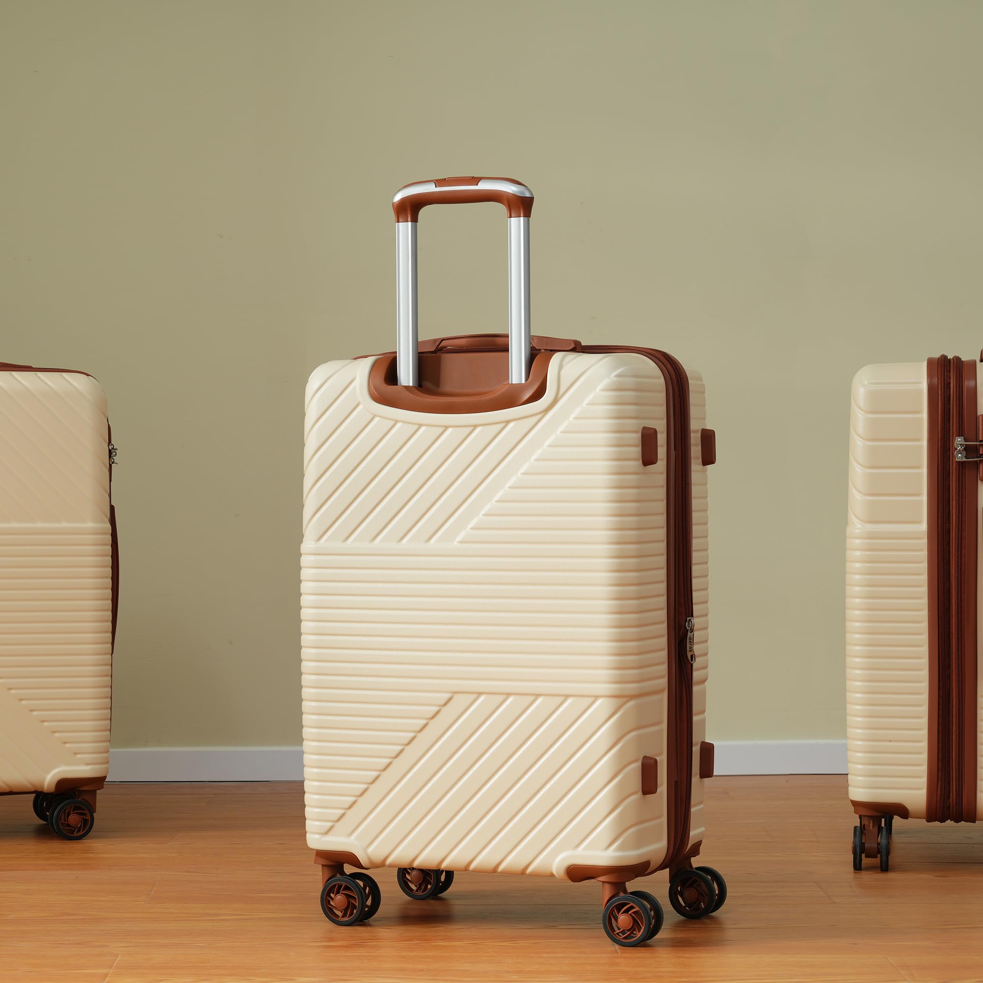 Merax Luggage Sets 3 Piece Suitcases Set ABS Expandable 8 Wheels Spinner Suitcase, TSA Lock Travel Luggage For Man And Women (Cream Brown)