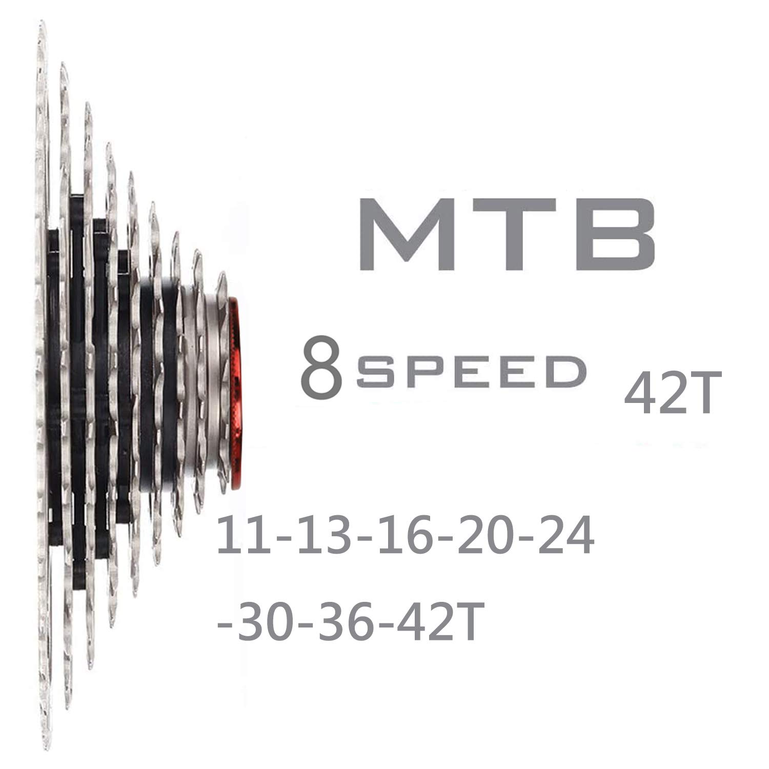 RATUXTR 8 Speed Cassette for Mountain Bike, 11-42T Mountain Bicycle 8 Speed Cassette Flywheel Fit for MTB BMX Road Bicycle, Super Light