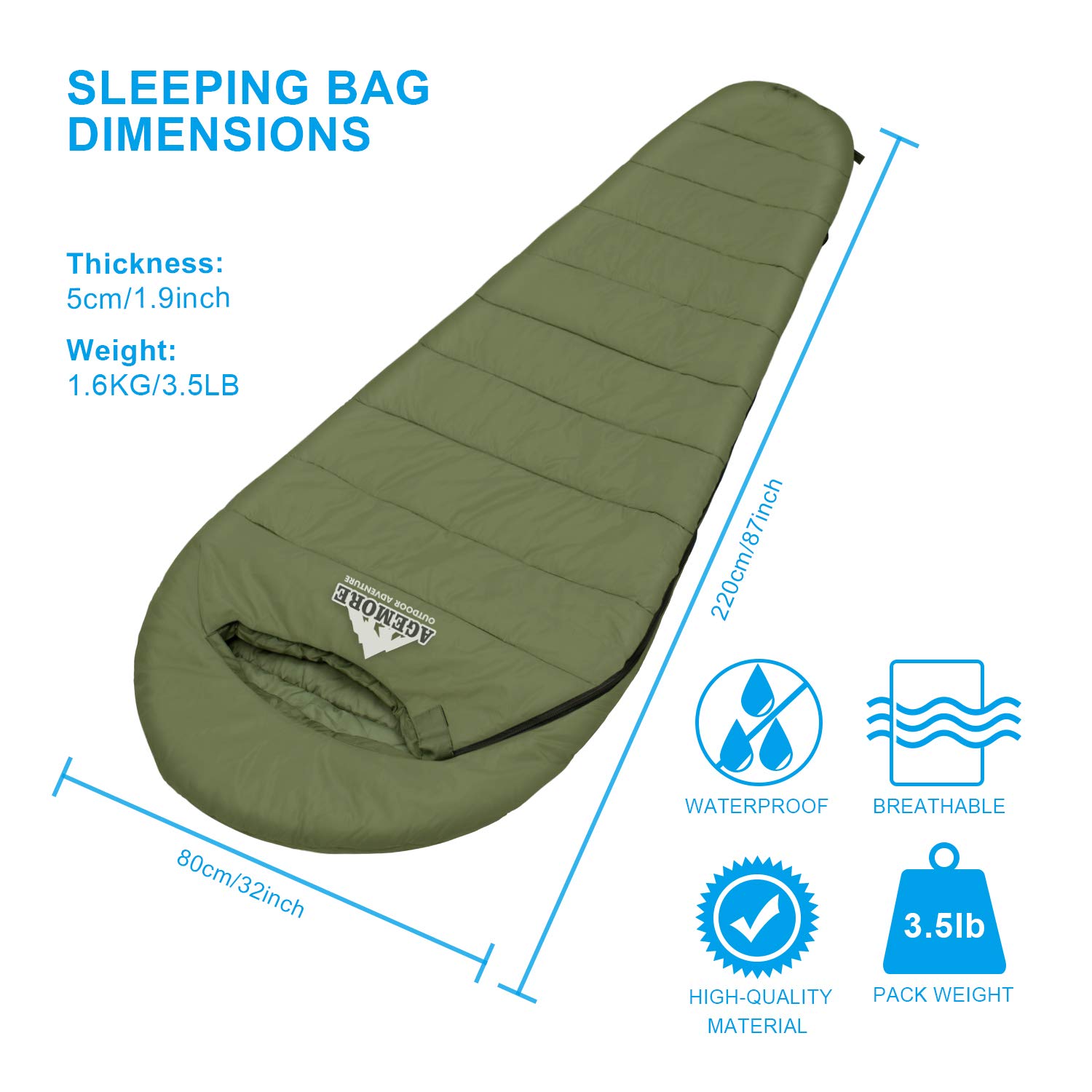 Mummy Sleeping Bag with Composite Fiber Heating Plate, Compression Sack for 3-4 Season Lightweight, Water Resistant & Warm for Camping, Hiking, Traveling and Outdoors(Power Bank NOT Included)