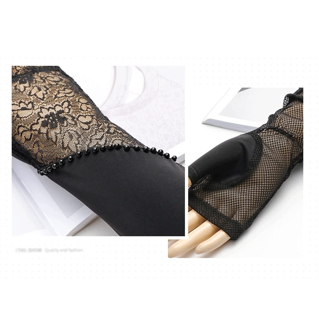 Summer Driving Gloves Women's Ice Silk Sleeves Arm Guards Lace Long Sleeves Thin (Color : B, Size : Length 57cm)