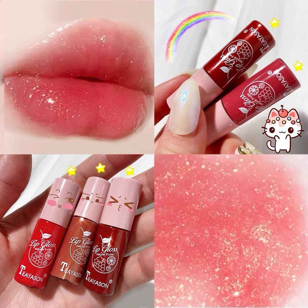 YIXIXI Korean Makeup Glitter Clear Llip Gloss Oil Set 10-Color Long Lasting Waterproof Lip Glaze Kit