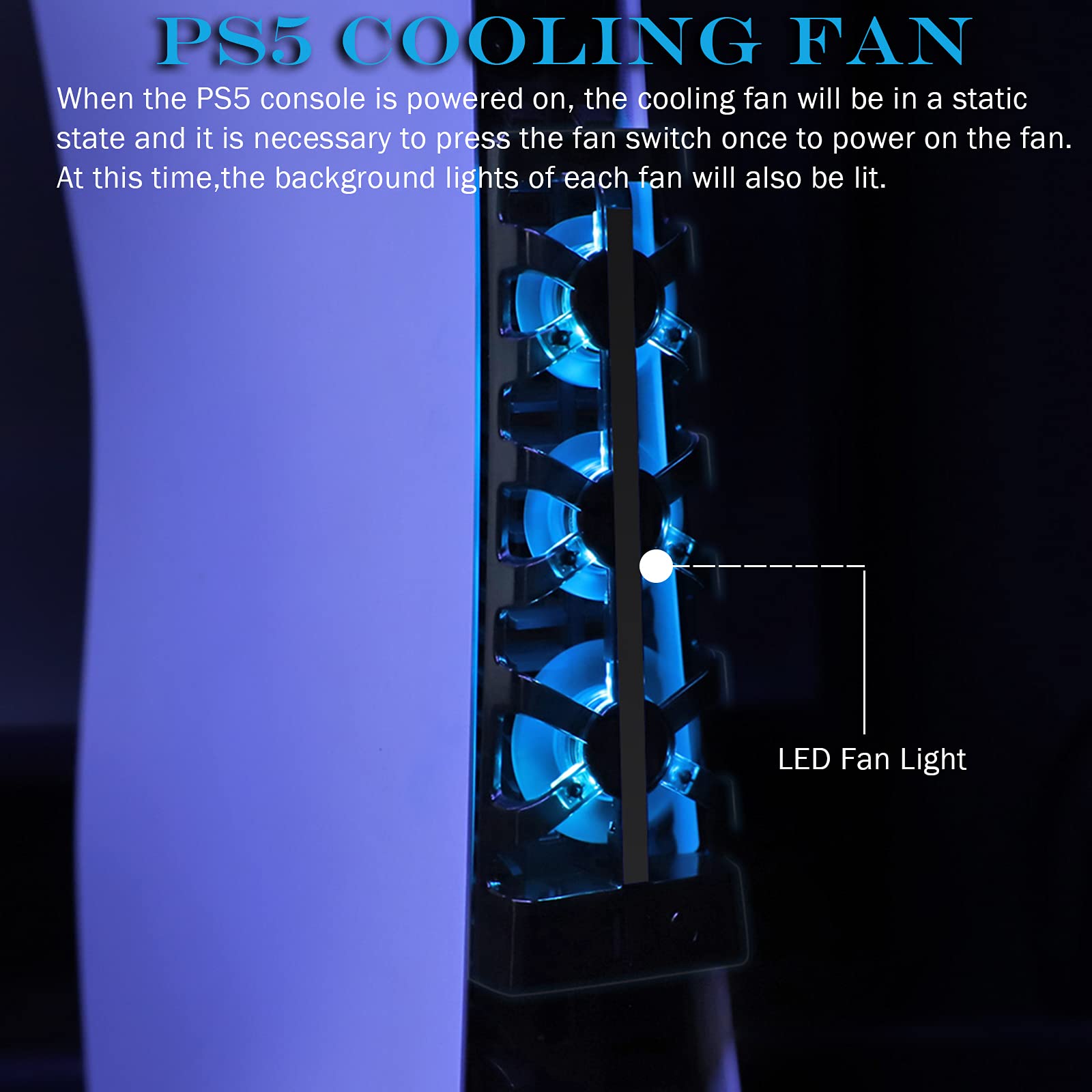 PS5 Stand Cooling Fan for PS5 Digital & Dics Version, Megadream USB External Cooler Fan Game Console Mini Cooling System for Playstation 5, 3 High-Speed USB Fans | External USB Charger Port