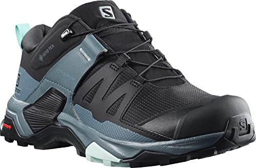 Salomon X Ultra 4 Gore-TEX Hiking Shoes for Women, Black/Stormy Weather/Opal Blue, 7.5