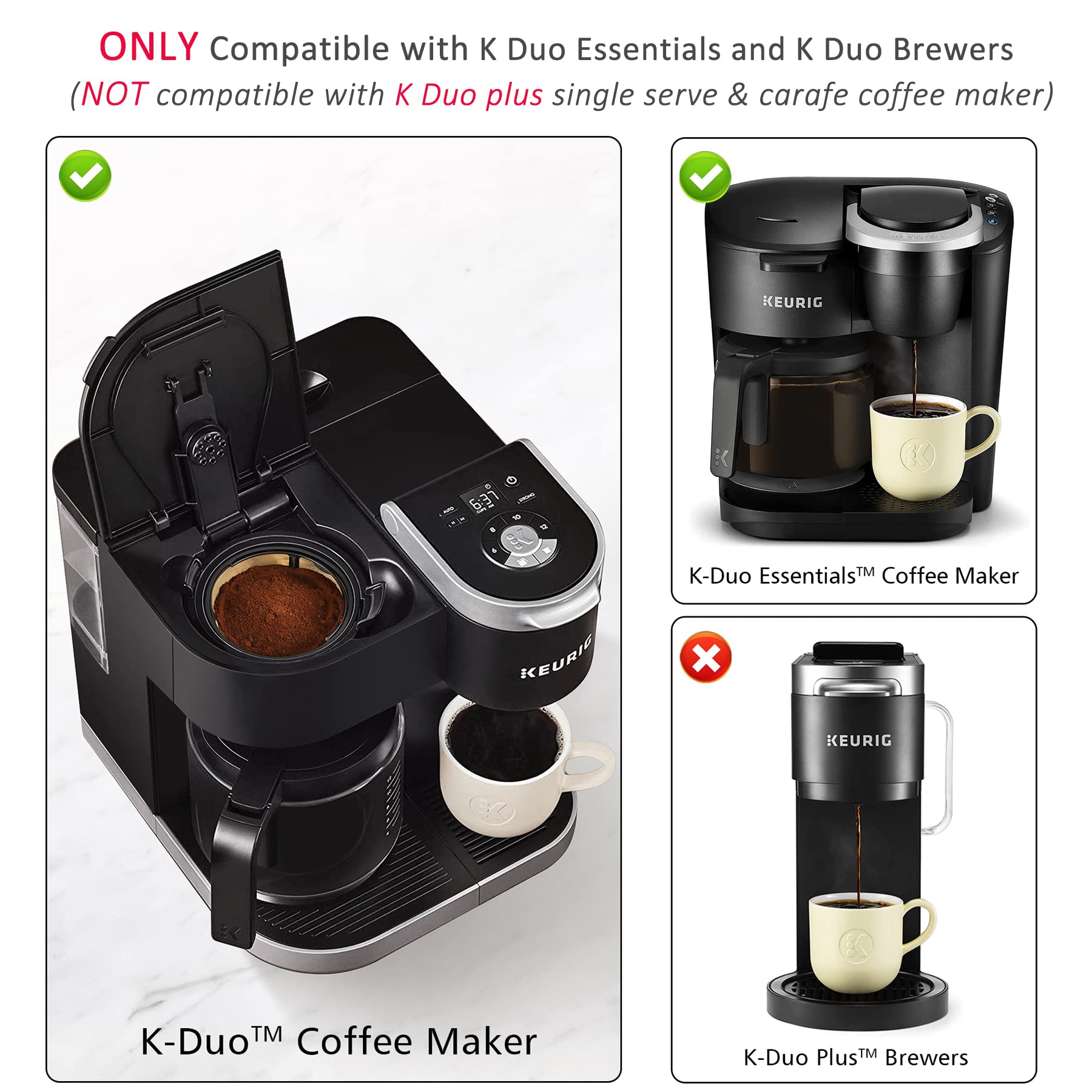 Reusable 8-12 Cup Basket Gold Mesh Coffee Filter for Keurig K-Duo Essentials and K Duo Brewers Machine, Replaces your Paper Coffee Filters, BPA Free (1 Pack)