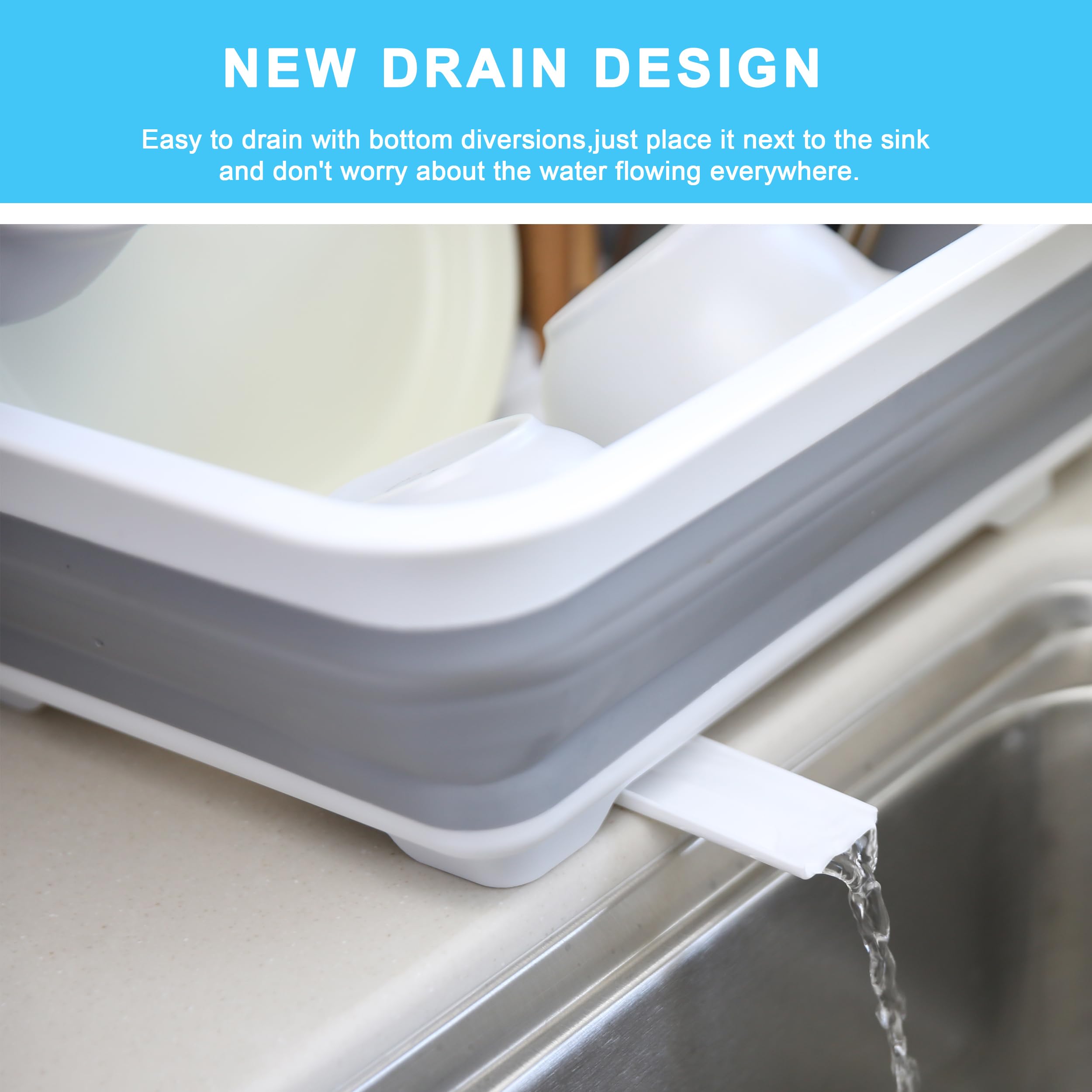 MontNorth Collapsible Dish Rack for Drying Dishes - Space-Saving and Foldable Design with Versatile Removable Components - Dinnerware Storage Organizer for Small Kitchen Space