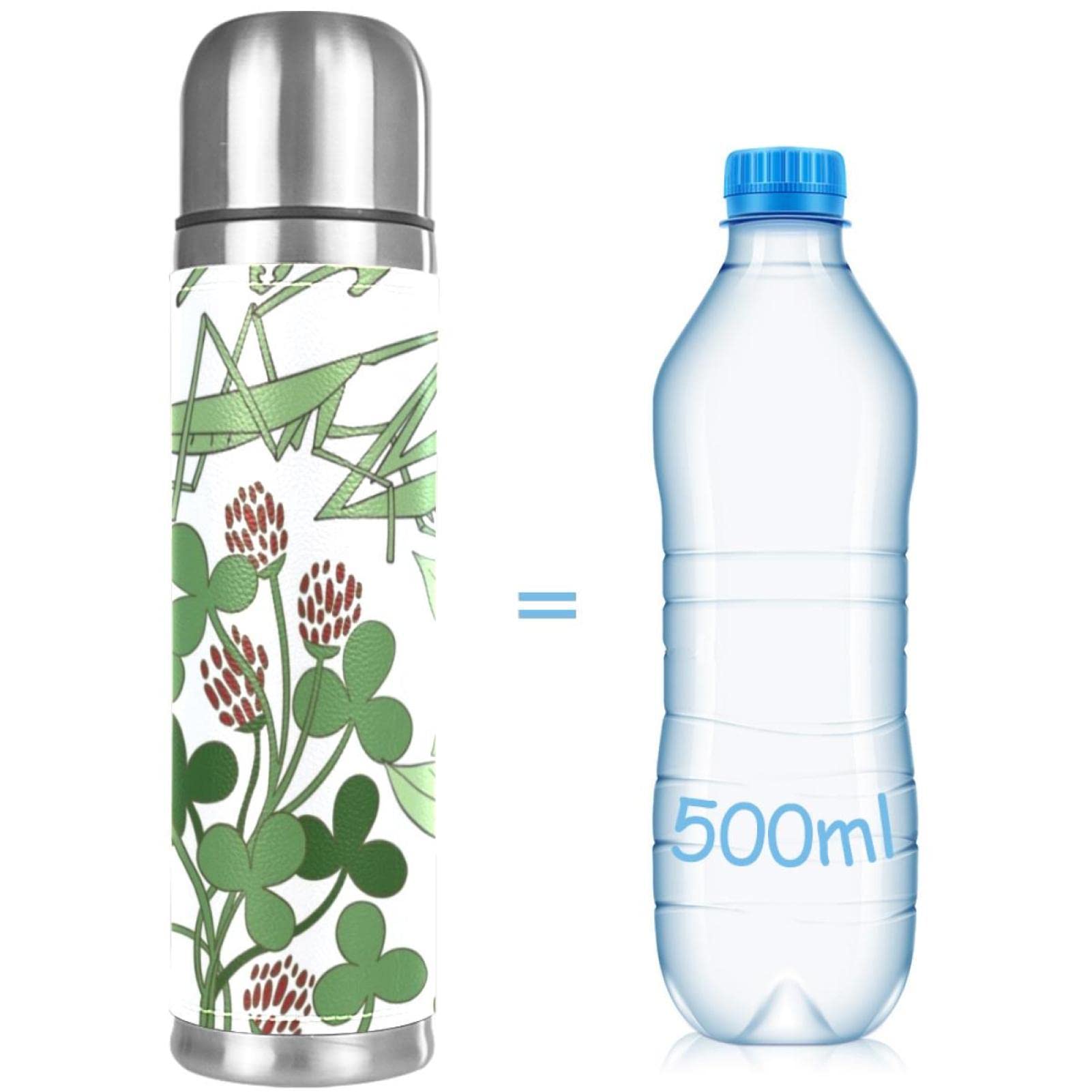 Stainless Steel Leather Vacuum Insulated Mug Flower Thermos Water Bottle for Hot and Cold Drinks Kids Adults 16 Oz