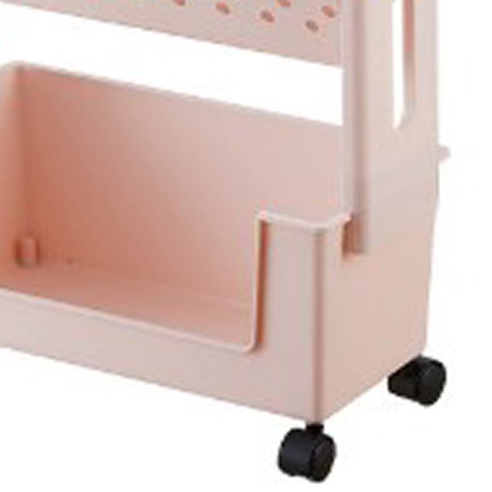 Movable Bookshelf, Slide Out Rolling Utility Cart, Movable Bookshelf Shelving Organizer, Multilayer Capacity Rotatable Removable Plastic Practical Rolling Organization Shelf with Wheel(Pink)