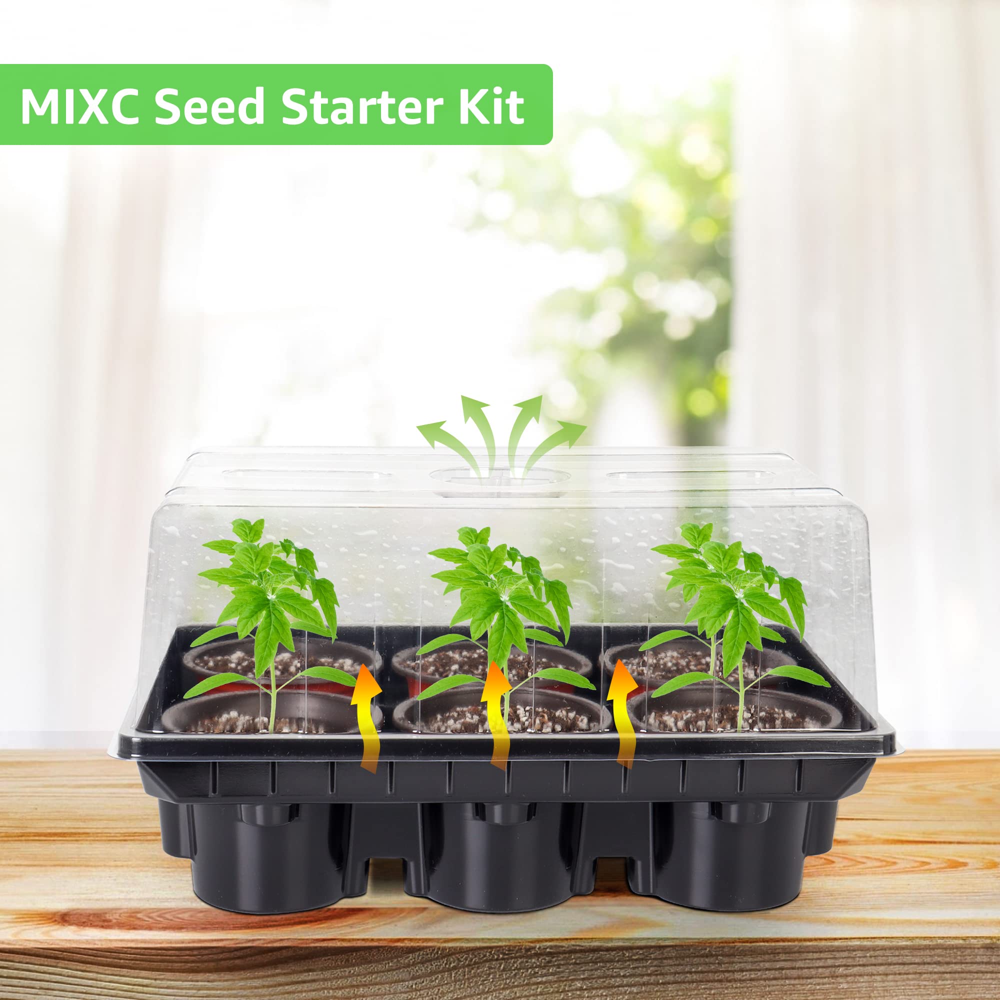 MIXC Seed Starter Tray,3 Packs Seed Tray with Humidity Dome,Black Seed Starter Kits with 18 Pcs 4 inch Nurserty Pots and 10Pcs Plant Labels Greenhouse Germination Kit for Seeds Growing Starting