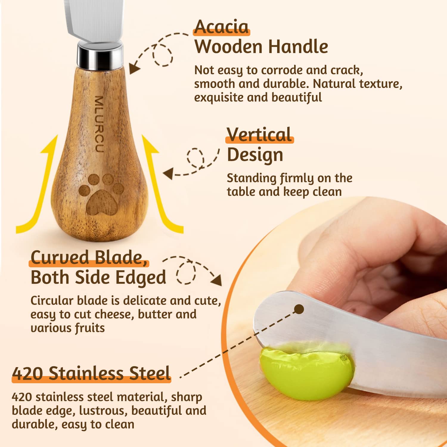 Standing Cheese Butter Spreader Knife Set 4 PCS Charcuterie Accessories Stainless Steel Vertical Spreader Knives with Wooden Handle Charcuterie Board Utensils for Cold Butter Peanut Butter Jam Fruit