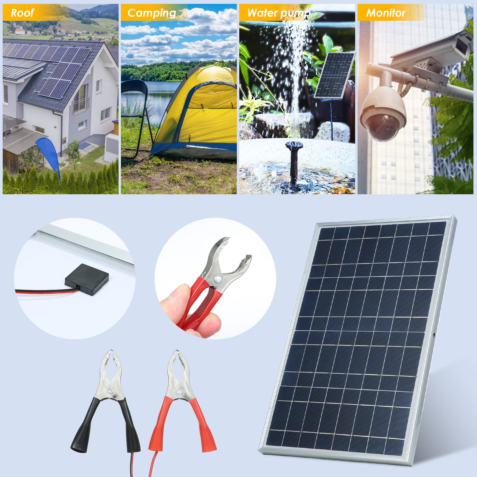 Solar Panel, Lixada 30W Portable Solar Panel Kit Set, IP65 Waterproof with Alligator ClipSolar Cell Solar Panel for Home Outdoor Camping, Travel