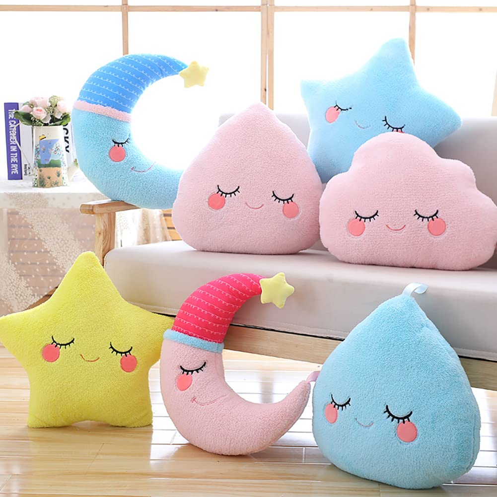 unlockgift Moon Shaped Pillows Plush Star Cloud Water Drops Cute Throw Pillows for Bedroom/Play Room/Nursery Decoration-Pink-Cloud