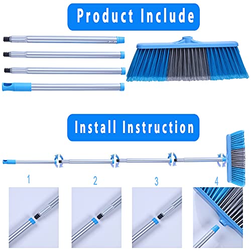 YONILL Indoor Outdoor Broom with Long Handle, 53" Angle Brooms for Floor Cleaning Sweeping Broom for Garage, Patio, Garden, House and Kitchen