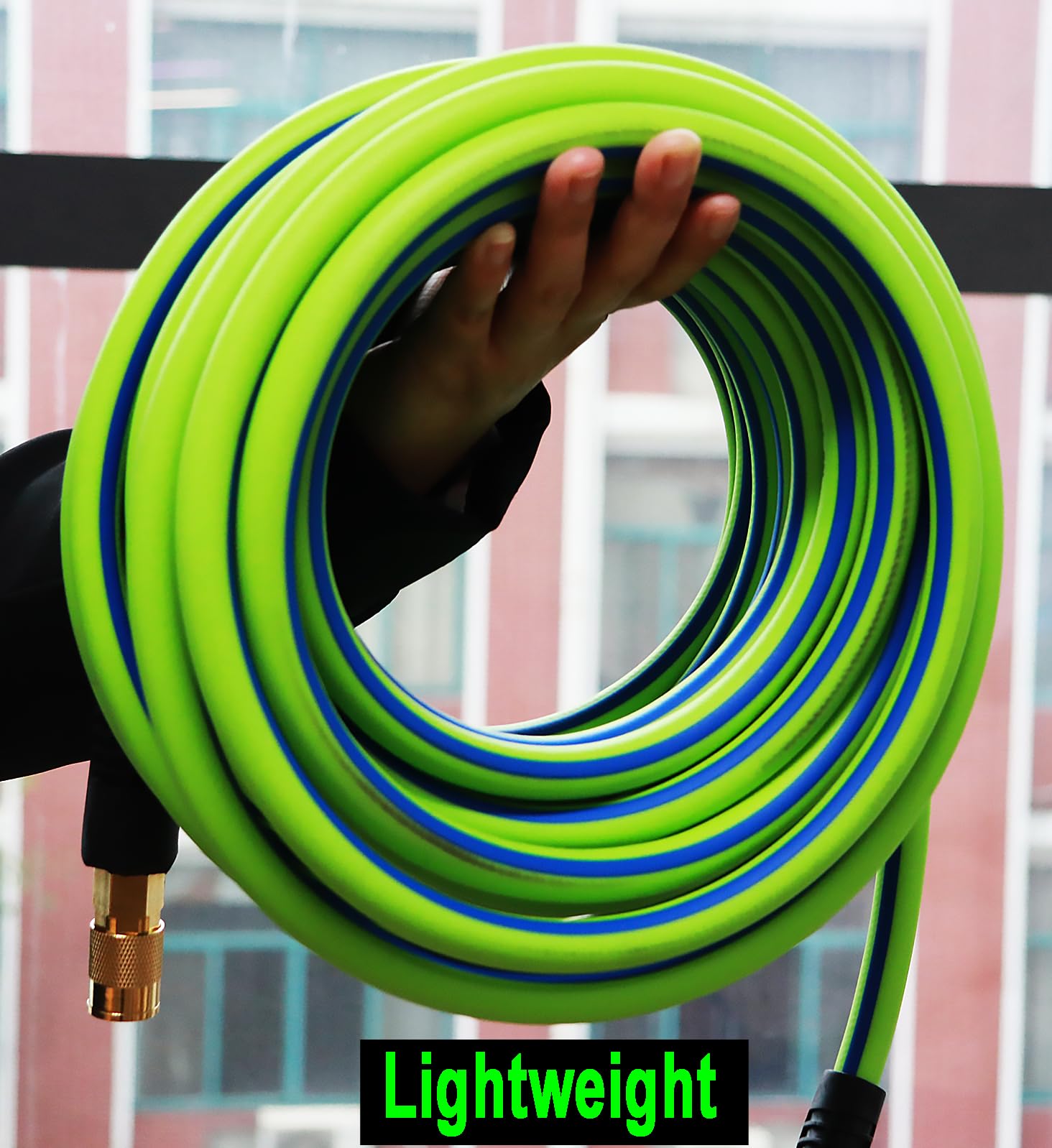YOTOO Air Hose 1/4 in x 50 ft, Heavy Duty Hybrid Air Compressor Hose, Flexible, Lightweight, Kink Resistant with 1/4" Industrial Quick Coupler Fittings, Bend Restrictors, Green+Blue