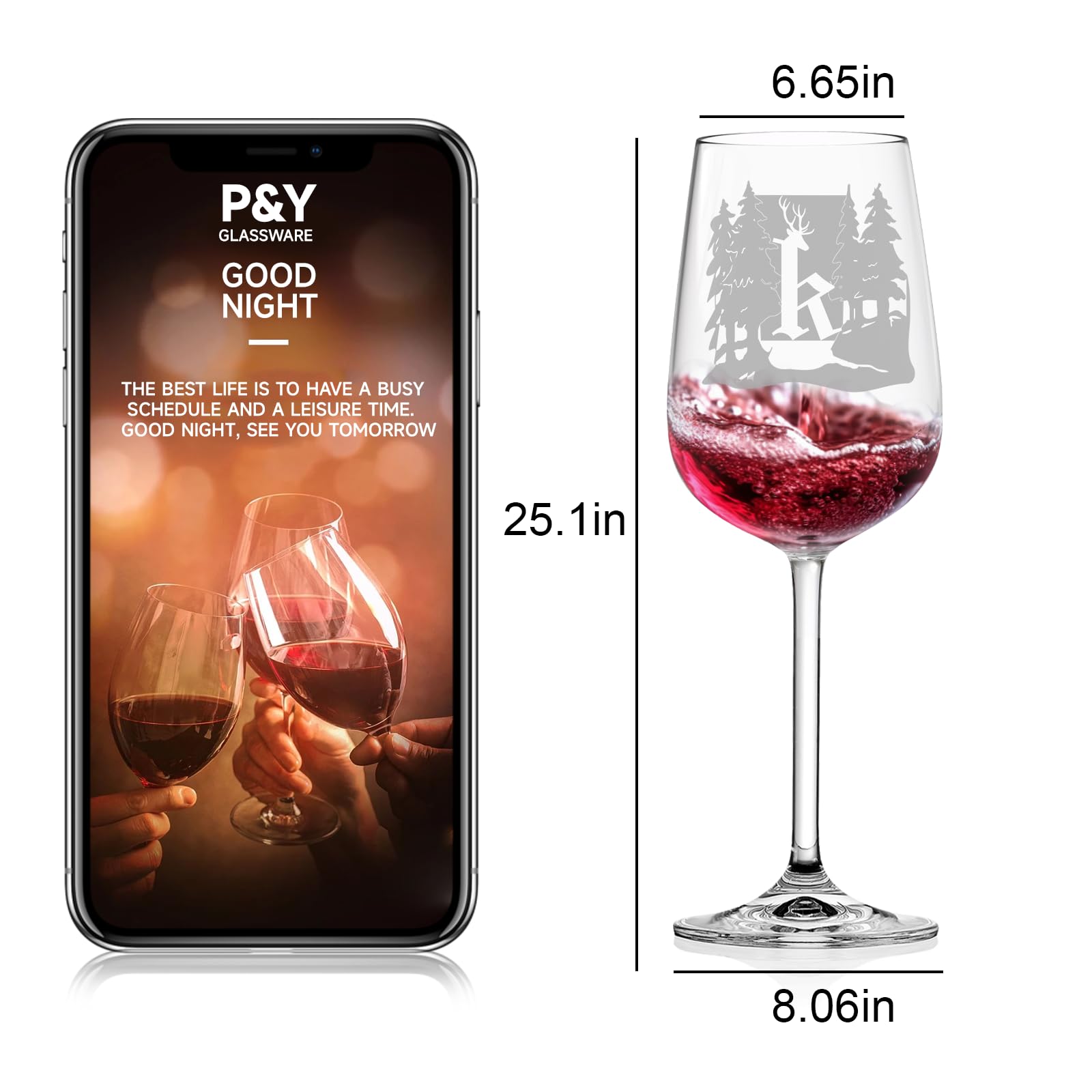 P&Y Wine Glasses, christmas gift, Crystal Clear Glass in Gift Packaging, Long Stem-Unique Modern Shape Wine Glass for Red and White Wine -15 OZ (1pack), Mother's Day Gift(wine glass K)