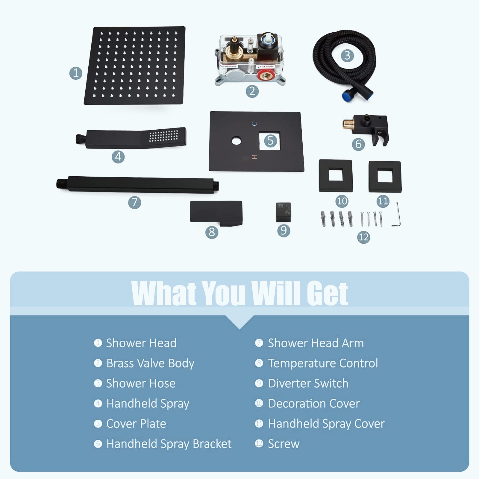 Shower Faucet Set Matte Balck Rain Shower System with High Pressure 8 Inches Rain Shower Head and Handheld Spray Bathroom Luxury Rain Mixer Shower Faucet Set Complete Combo Set Ceiling Mounted