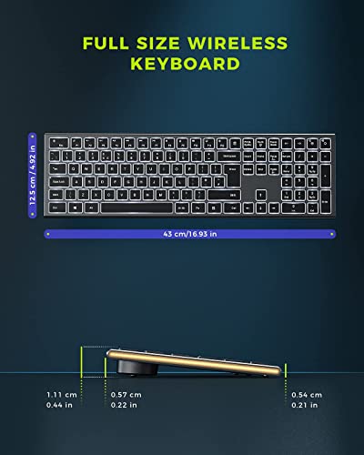 seenda Backlit Wireless Keyboard, 2.4GHz Ultra Slim Rechargeable Keyboard, Illuminated Wireless Keyboard for Computer, Laptop, Desktop, PC, Surface, Smart TV, Windows 10/8/7 (Black and Grey)