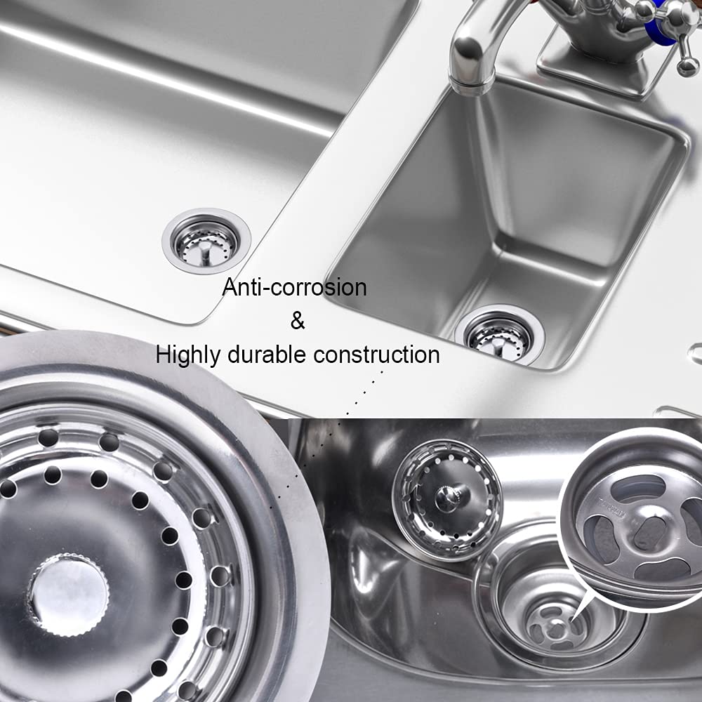 VARNAHOME Kitchen Drop-In Post Basket Strainer Replacement for US Standard Drains (3-1/2"), Premium 304 Stainless Steel Body W/Rubber Stopper 1 Pack