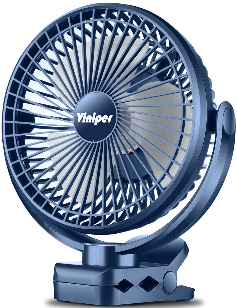 Viniper 8 inch Rechargeable Clip Fan with LED Light, 10000mah Battery Camping Hanging Fan with Timer : 360° Rotation, 3 Speeds, Tent Fan with Hanging Hook - Blue