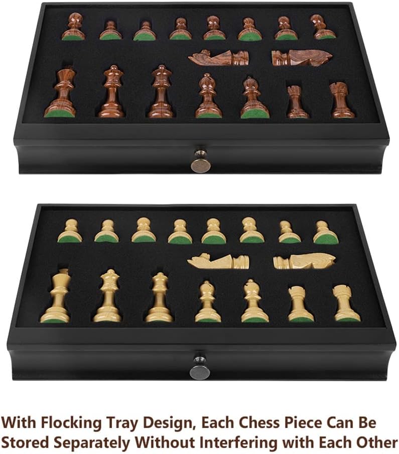 Wooden Chess Set 18" Deluxe Chess Board with 2 Drawers & Handmade Pieces Professional Chess Game Table Set for Adults