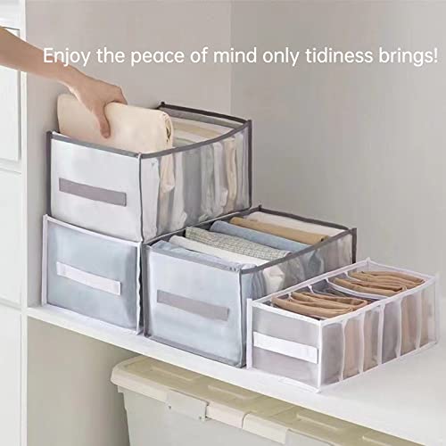 Wardrobe Clothes Organizer, Upgraded Washable Closet Organizers and Storage, Washable Jeans Compartment Storage Box, Foldable Drawer Mesh Separation Box for Jeans, Shirt, Skirt, Legging (2Pcs)
