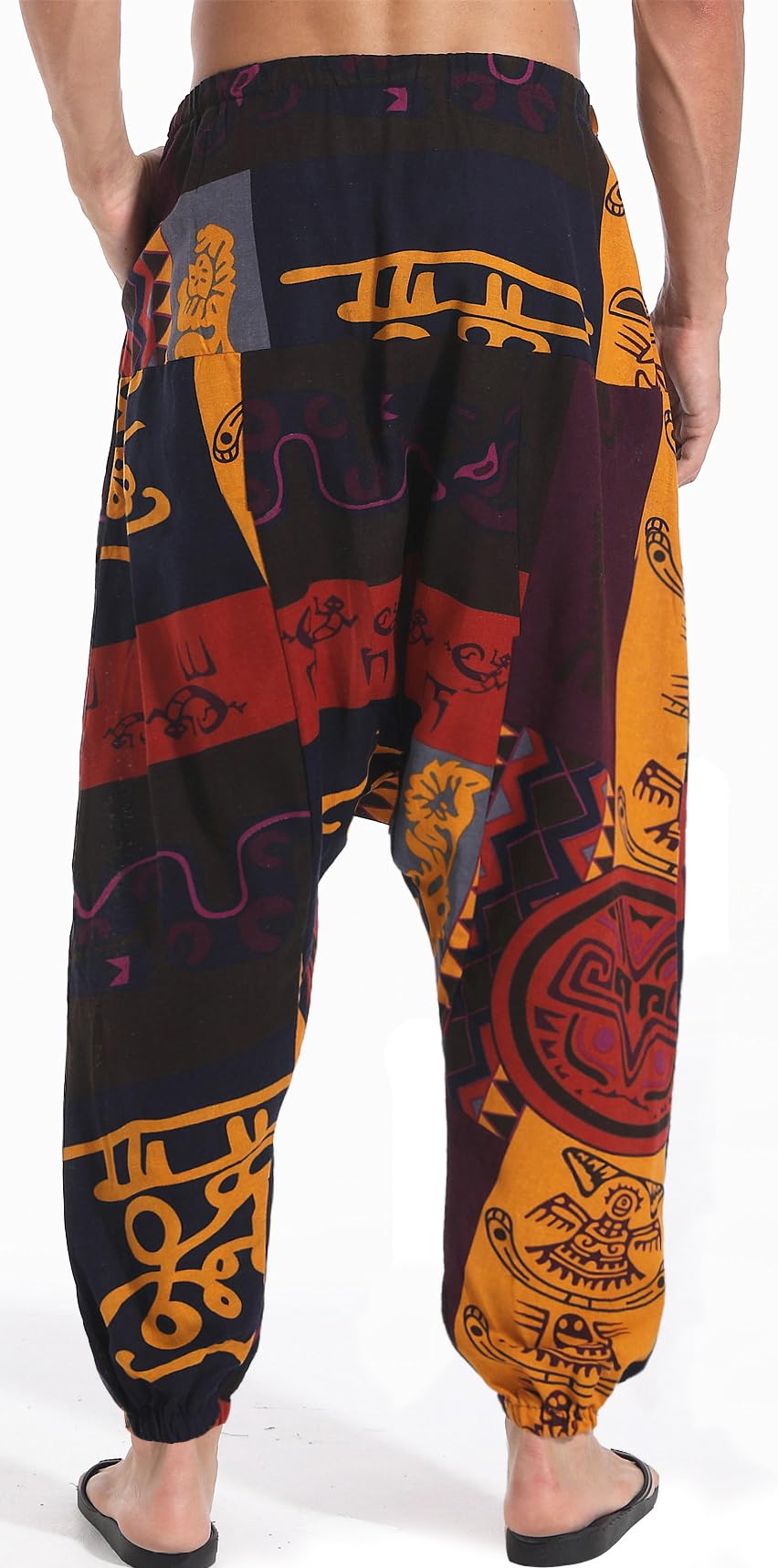 perdontoo Men Women's Harem Pants Drawstring Elastic Waist Aladdin Boho Hippie Drop Crotch Trousers (38, Style 1)